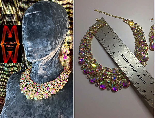 FABULOUS CLUSTER STONE COLLAR AND EARRINGS – MORGAN WELLS DRAG CLOSET