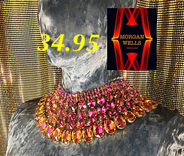 PINK COLORED IRIDESCENT STONE COLLAR – MORGAN WELLS DRAG CLOSET