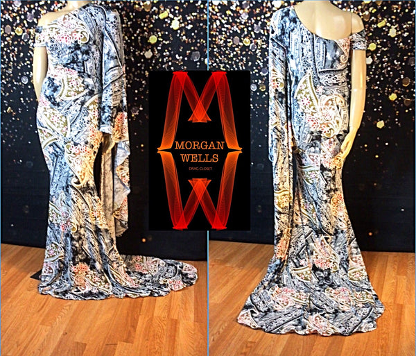 ONE SHOULDER PAISLEY FLORAL PRINT DRESS – MORGAN WELLS DRAG CLOSET