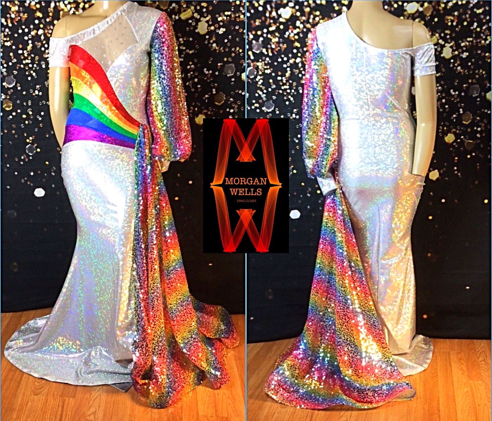ONE SHOULDER SEQUIN AND HOLOGRAM SPANDEX PRIDE DRESS – MORGAN WELLS ...